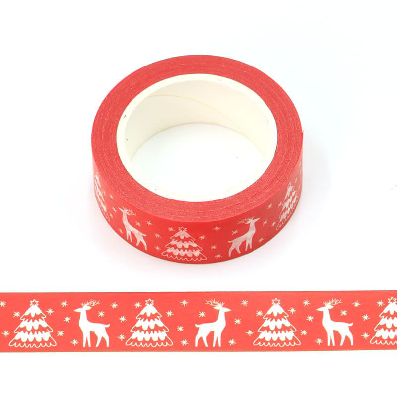 15mm x 10m CMYK christmas tree&reindeer washi tape. Custom and stock ...